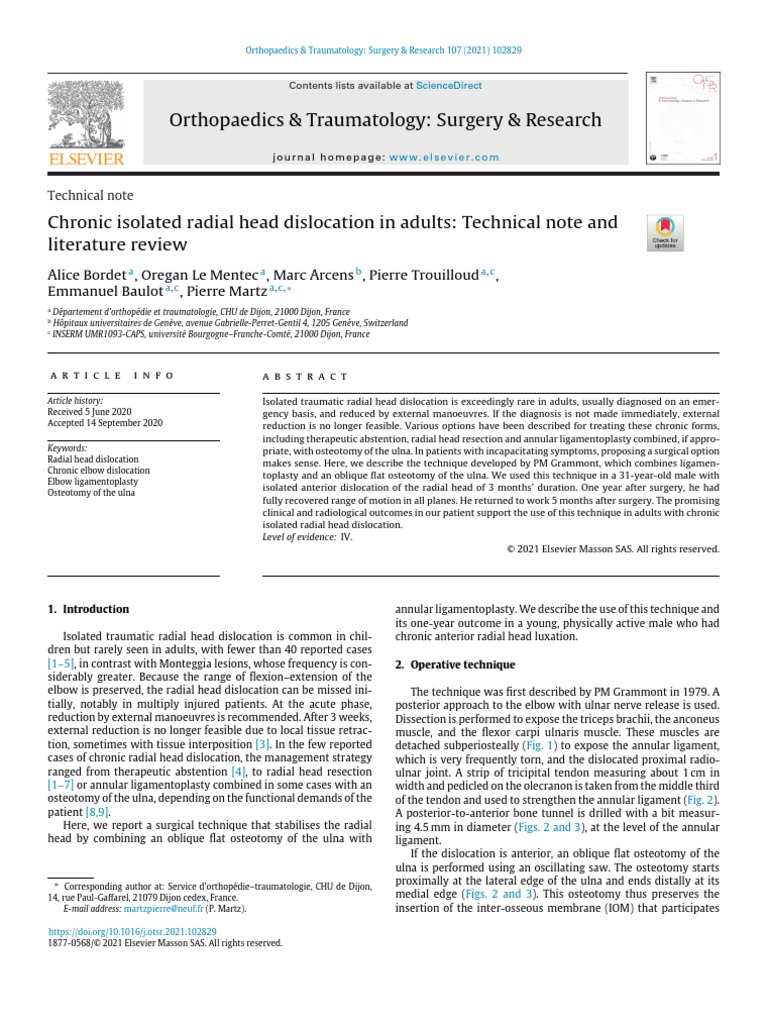 2021 - Chronic Isolated Radial Head Dislocation | PDF | Anatomical ...