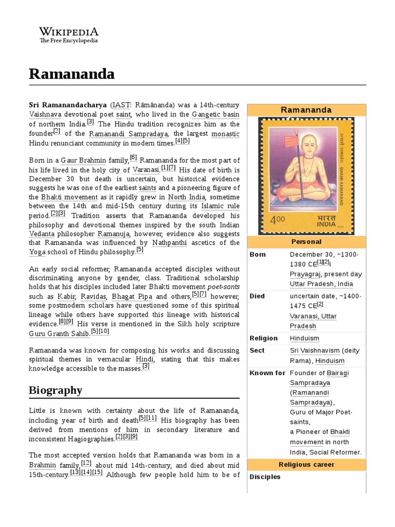 Ramananda | PDF | Indian Philosophy | Religious Faiths