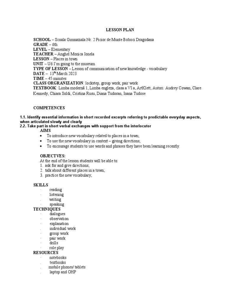 6th Grade English: Town Vocabulary Lesson | PDF | Vocabulary | Learning