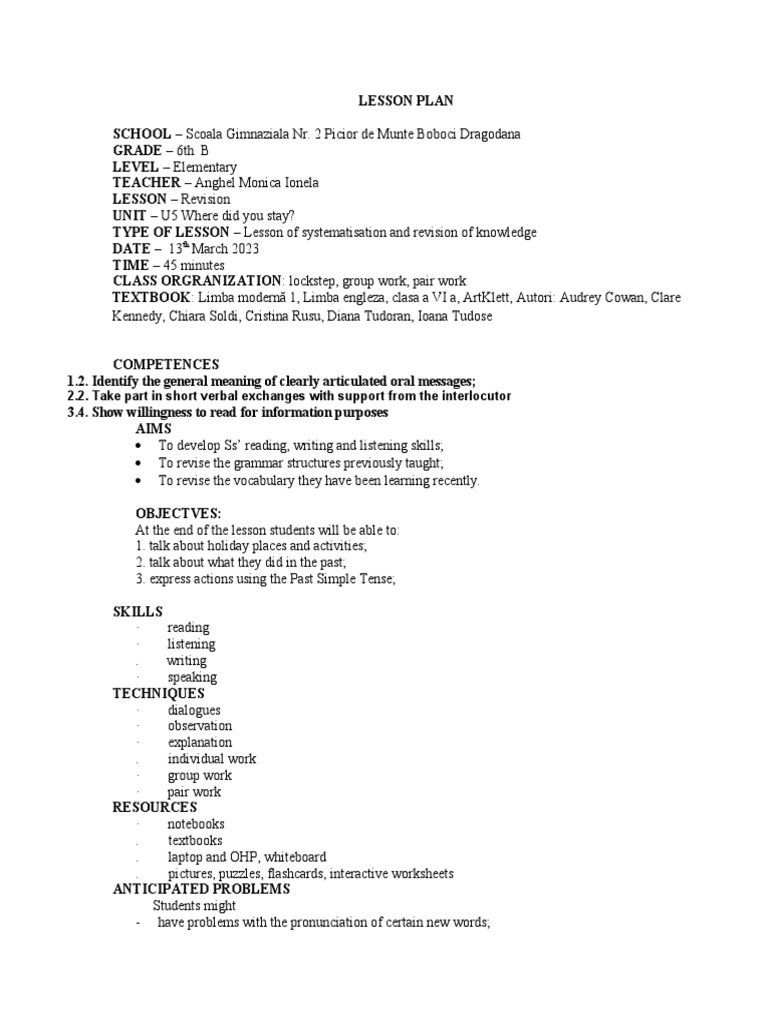 Lesson Plan 6th Grade - Revision | PDF | Vocabulary | Linguistics Lesson Plan 6th Grade - Revision | PDF | Vocabulary | Linguistics