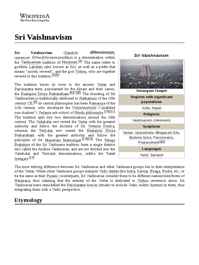 Sri Vaishnavism | Download Free PDF | Vaishnavism | Vedanta