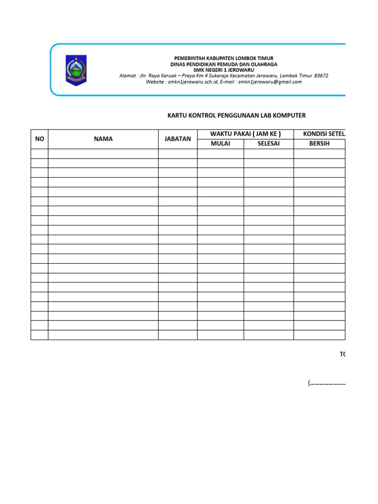 KARTU KONTROL PENGGUNAAN LAB KOM | PDF