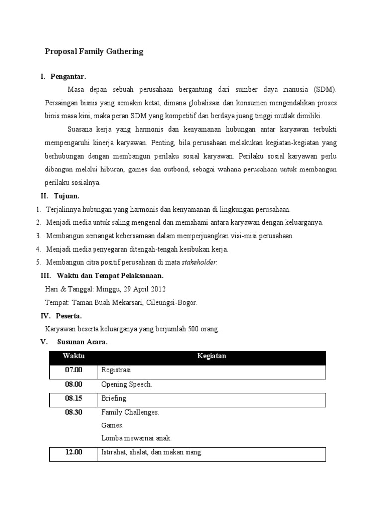 Proposal Kegiatan Family Gathering Perusahaan | PDF | Griya & Taman