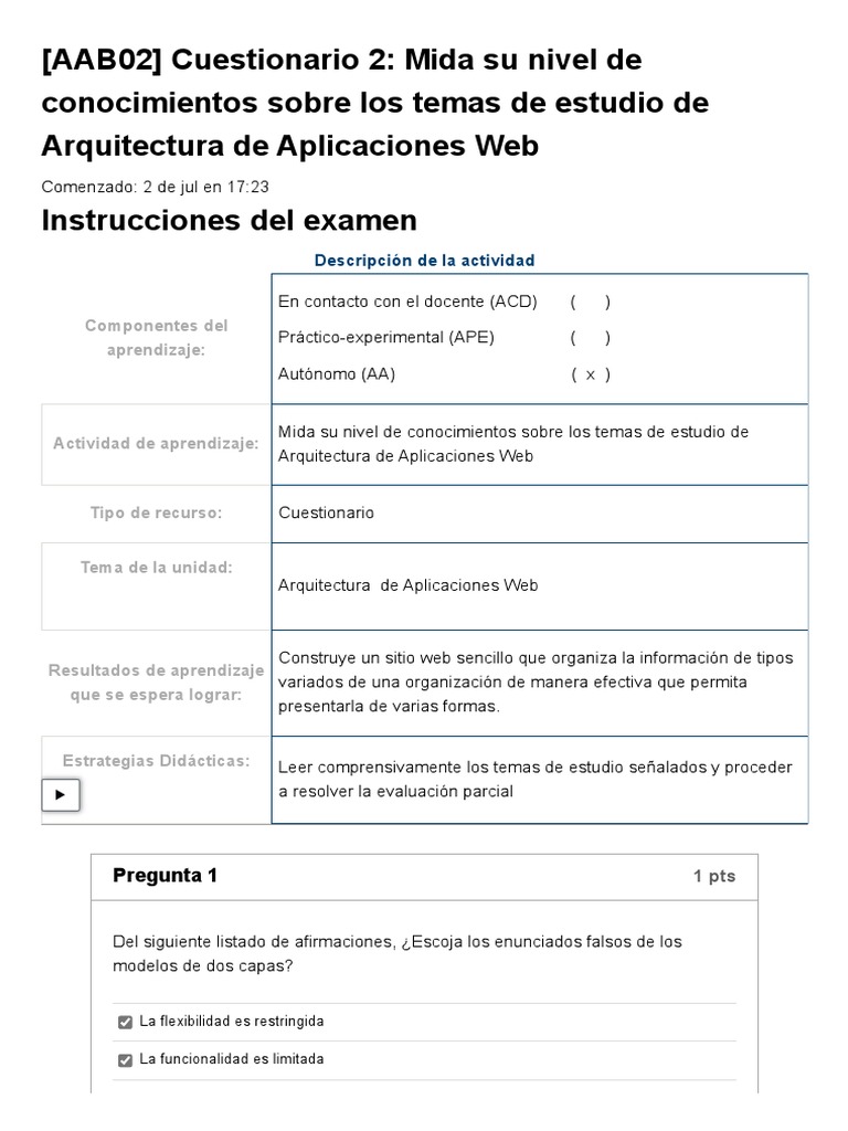 Examen - (AAB02) Cuestionario 2 - Mida Su Nivel de Conocimientos Sobre Los Temas de Estudio de ...