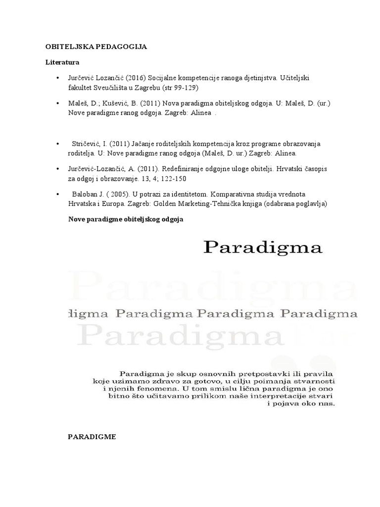 OBITELJSKA PEDAGOGIJA (Prezentacije, Pitanja) | PDF