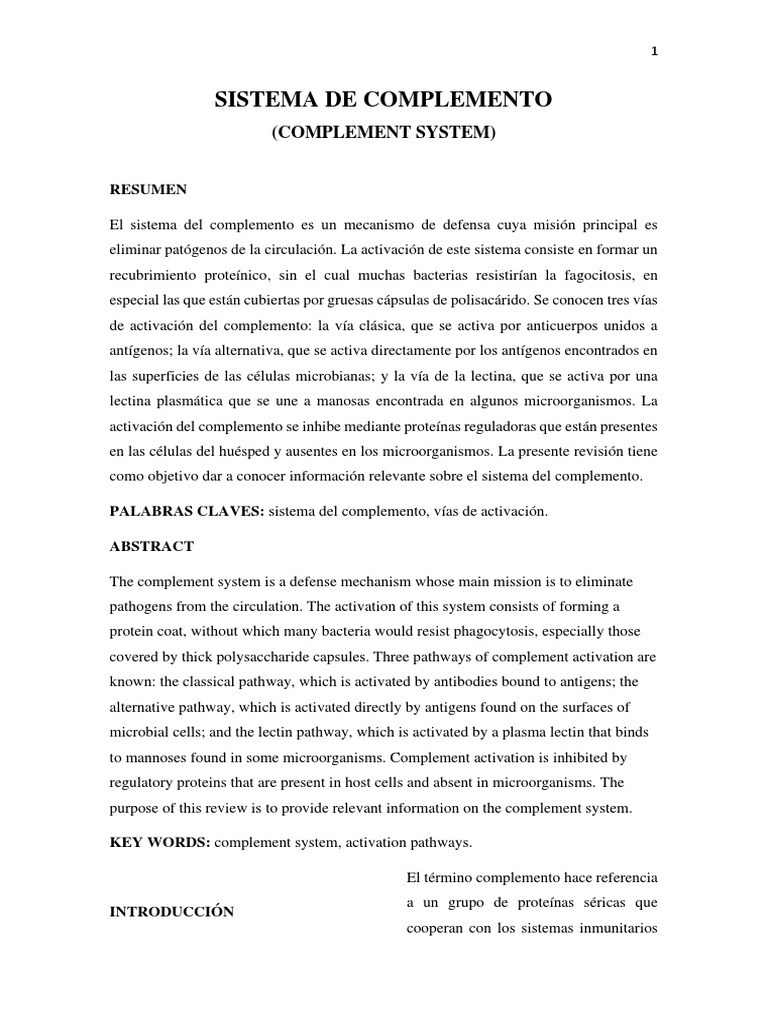 Revision Bibliografica El Sistema Del Complemento | PDF | Sistema complementario | Inmunología