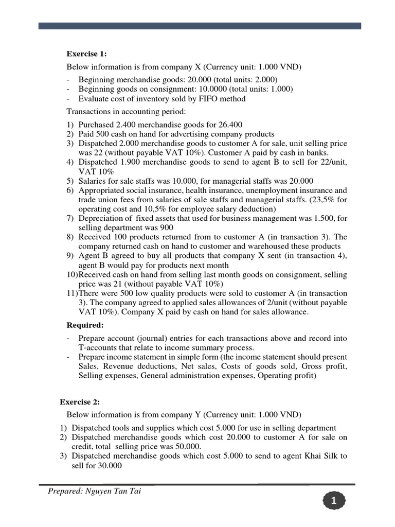 Income Summary Exercises | PDF