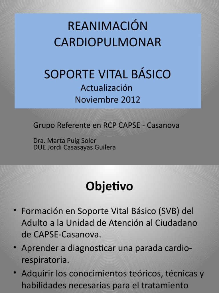 Presentación RCP soporte vital básico | PDF | Reanimación cardiopulmonar | Paro cardíaco