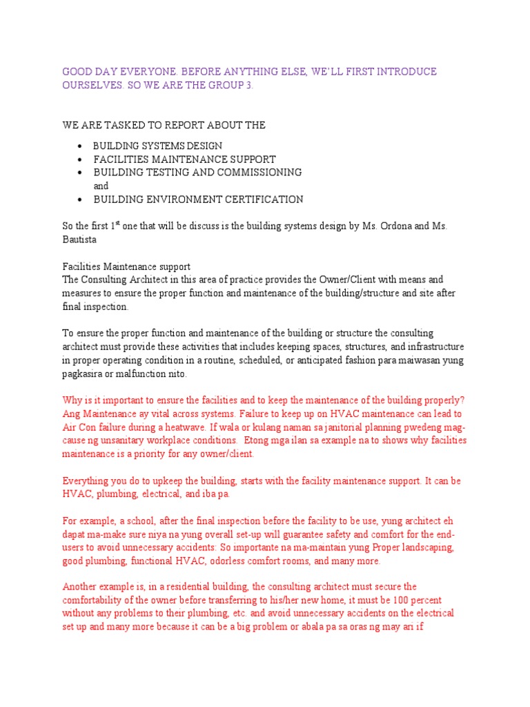 Facilities Maintenance support-SCRIPT | PDF | Mechanical Engineering | Engineering