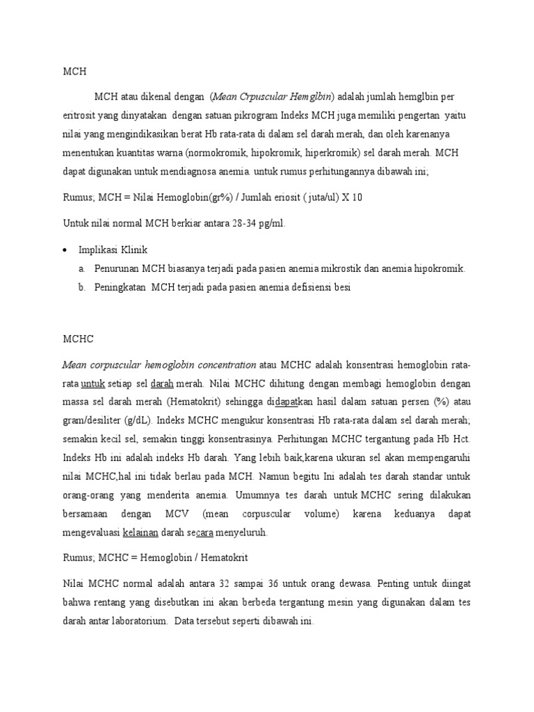 Indeks MCH dan MCHC dalam Diagnosa Anemia | PDF | Kesehatan Holistik | Sains & Matematika