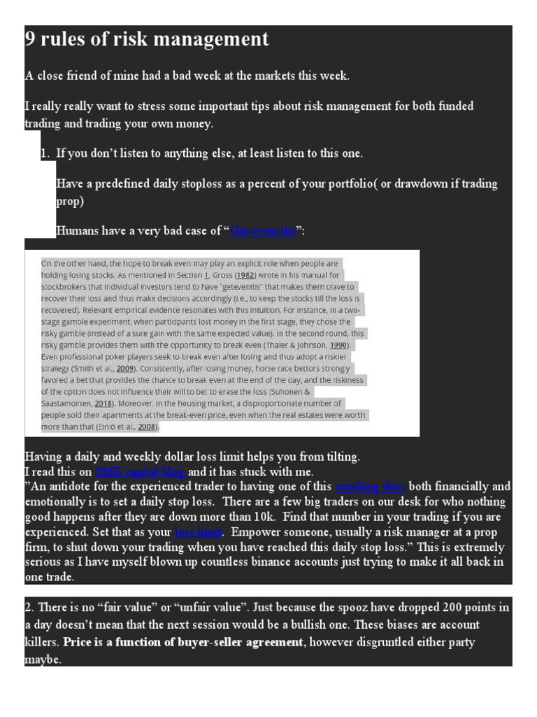 9 Rules of Risk Management | PDF | Order (Exchange) | Business