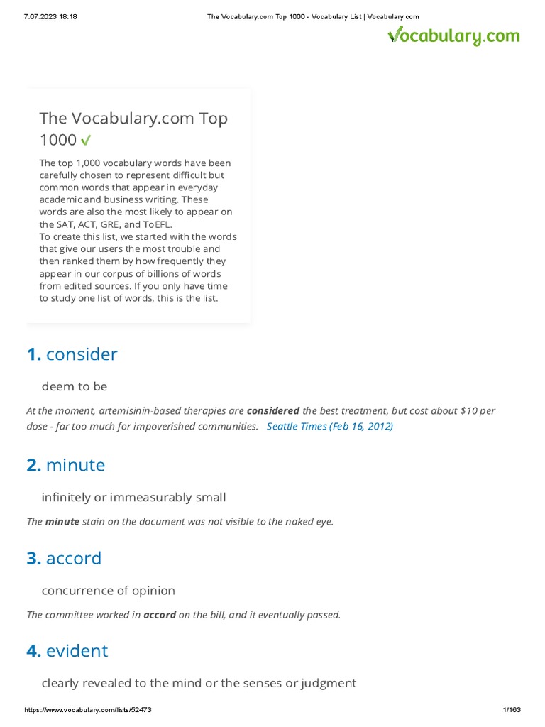 The Vocabulary - Com Top 1000 - Vocabulary List | PDF | English As A ...