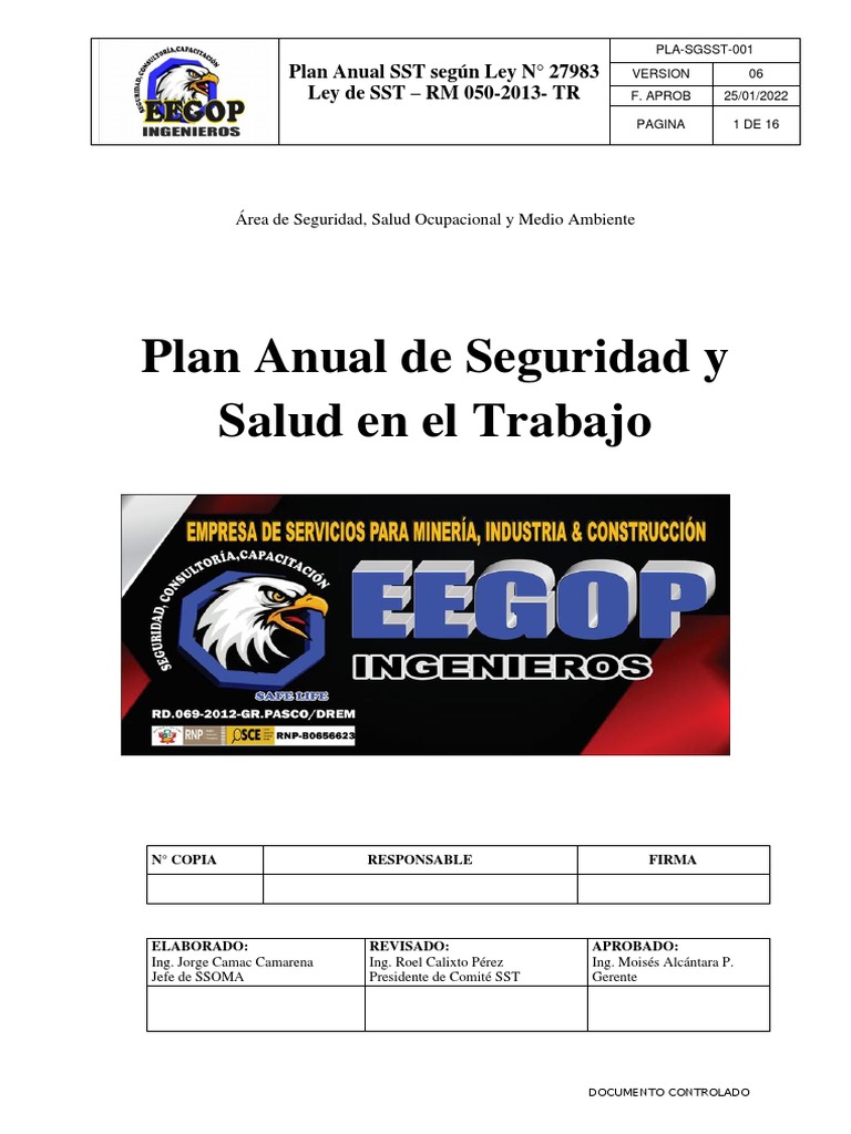 Plan Anual de Seguridad y Salud en El Trabajo: Plan Anual SST Según Ley #27983 Ley de SST - RM ...