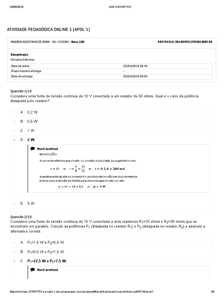 Apol 1 - Circuitos Eletricos | PDF