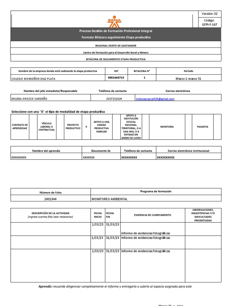 FORMATO DE BITACORA 11-1oo1 | PDF