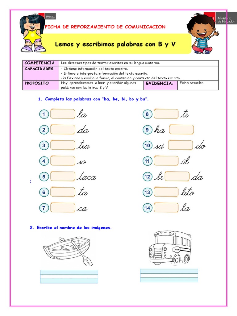 Ficha de Lectura con B y V | PDF | Artes del Lenguaje y Comunicación