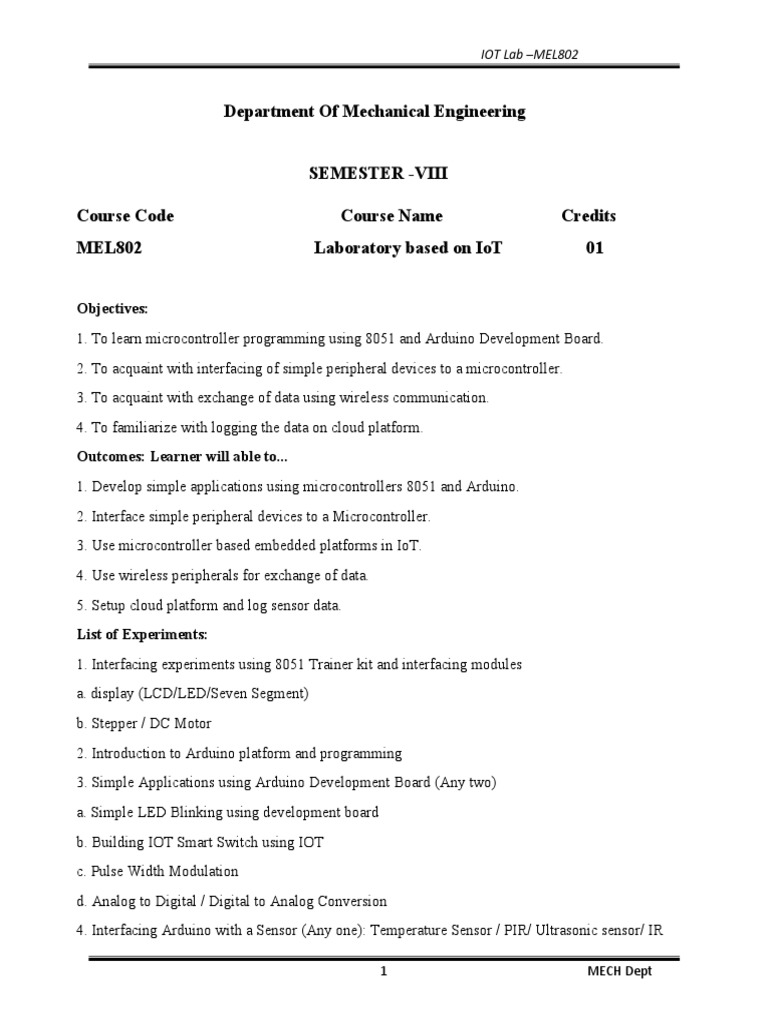 Be Mech Iot-1 | PDF | Arduino | Electric Motor