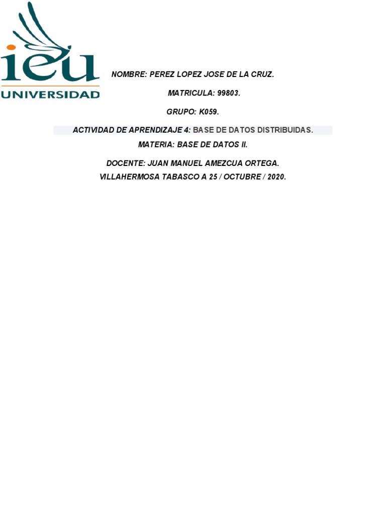 Actividad de Aprendizaje 4. Bases | PDF | Bases de datos | Informática Actividad de Aprendizaje 4. Bases | PDF | Bases de datos | Informática