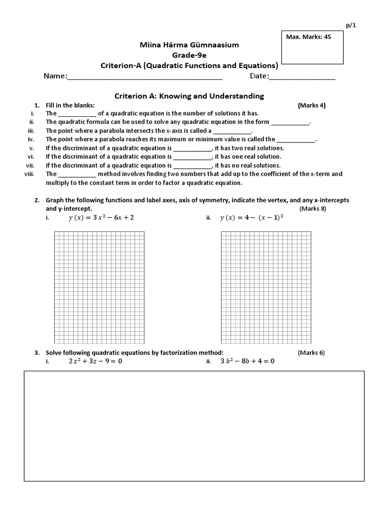 Criterion A Quadratics | PDF | Quadratic Equation | Mathematical Objects