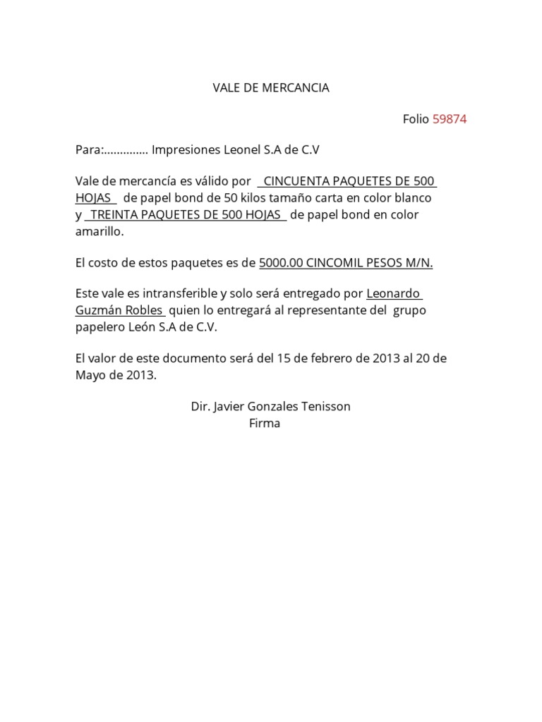 Documento Vale Por Mercancías | PDF