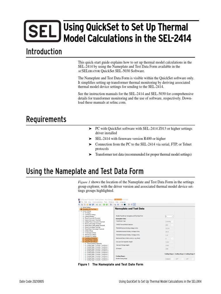SEL-2414 Thermal Model Setup Guide | PDF | Transformer | Data