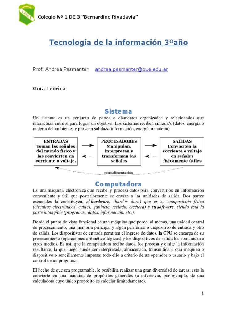 Tecnología Inf teoría-3ºaño-TP7 | PDF | Hardware de la computadora | Programa de computadora
