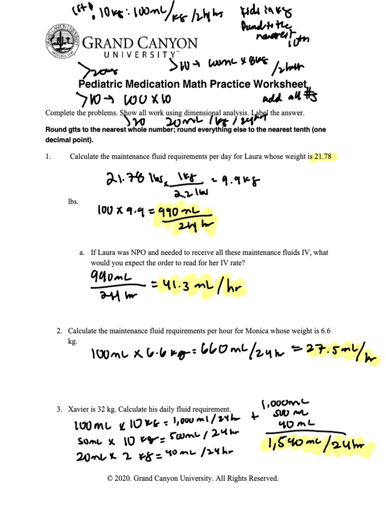 Pediatric Medication Math Practice Worksheet | PDF