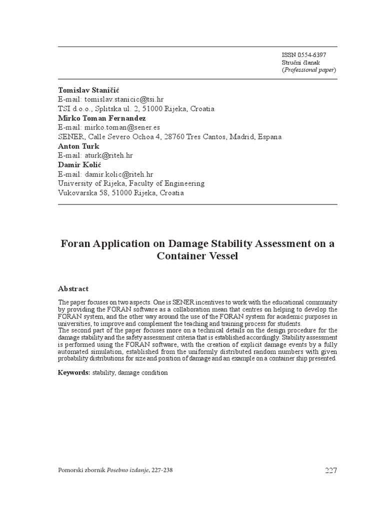 Foran Application On Damage Stability Assessment On A Container Vessel ...