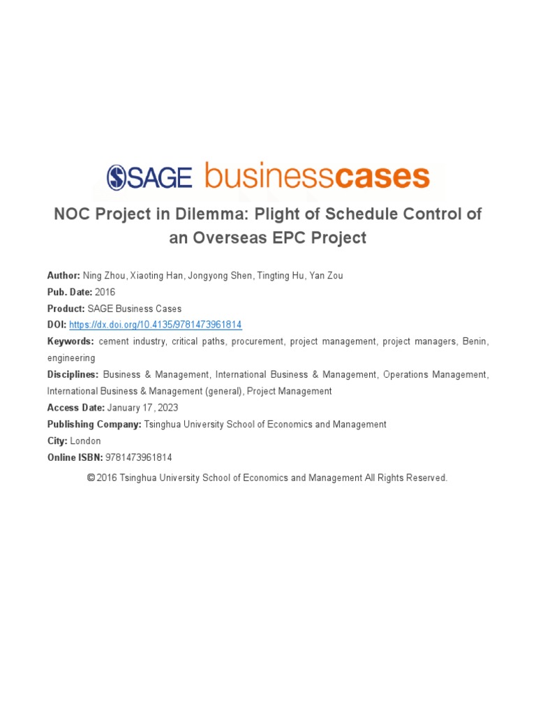 Noc Project Dilemma Plight of Progress Control of Overseas Project ...