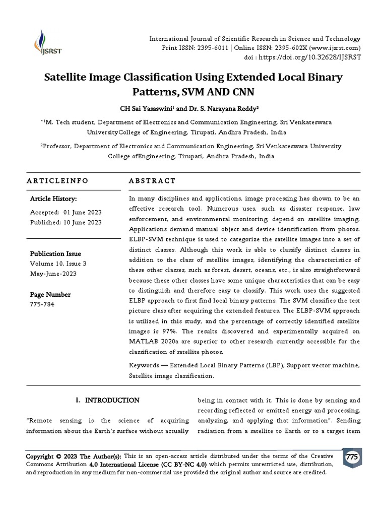 Satellite Image Classification Using Extended Local Binary Patterns, SVM AND CNN | PDF