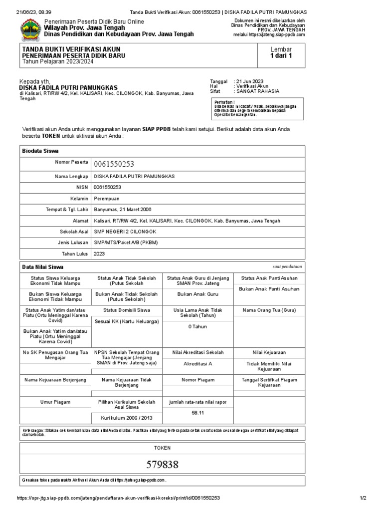 Tanda Bukti Verifikasi Akun - 0061550253 - Diska Fadila Putri Pamungkas ...