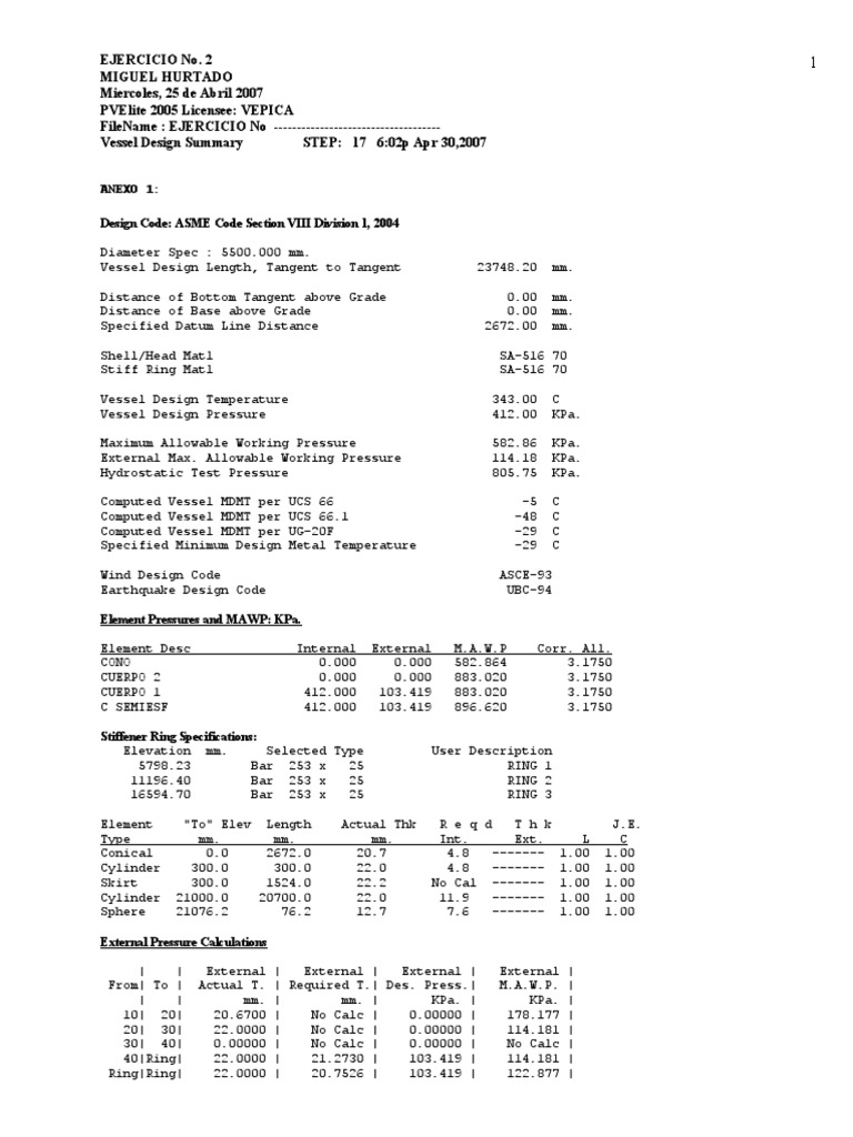Vessel Design Summary | PDF | Bending | Mechanics