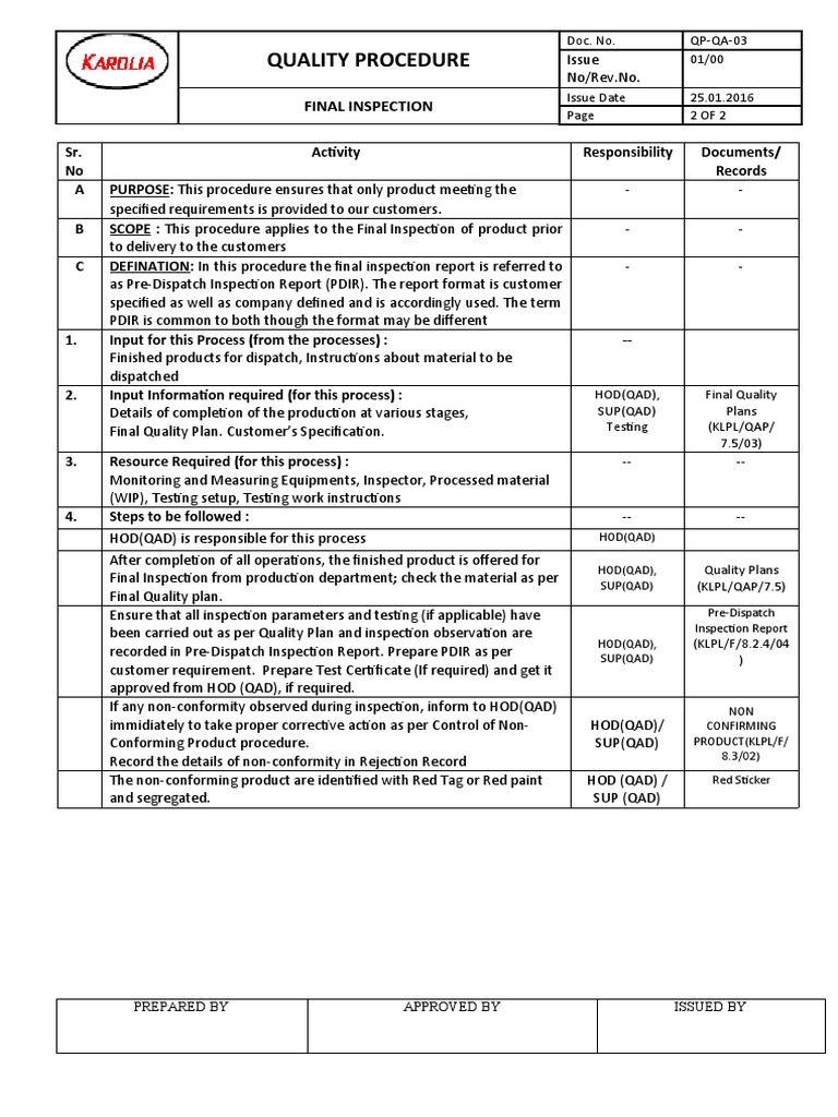 Final Inspection Procedure QP-QA-03 | PDF | Quality Assurance | Business