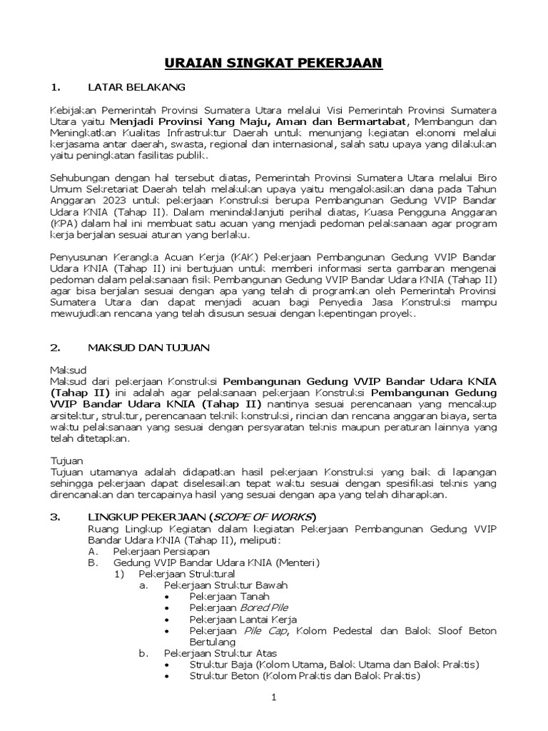 Uraian Singkat Pekerjaan | PDF