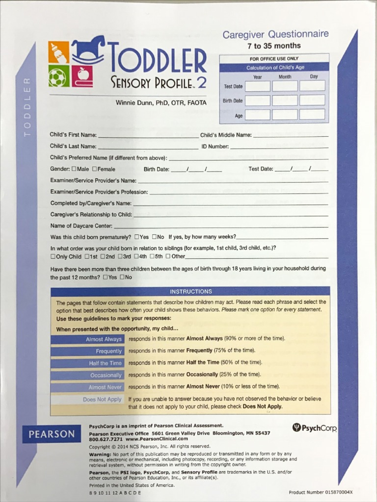 Sensory Profile 2 - Toddler | PDF Sensory Profile 2 - Toddler | PDF