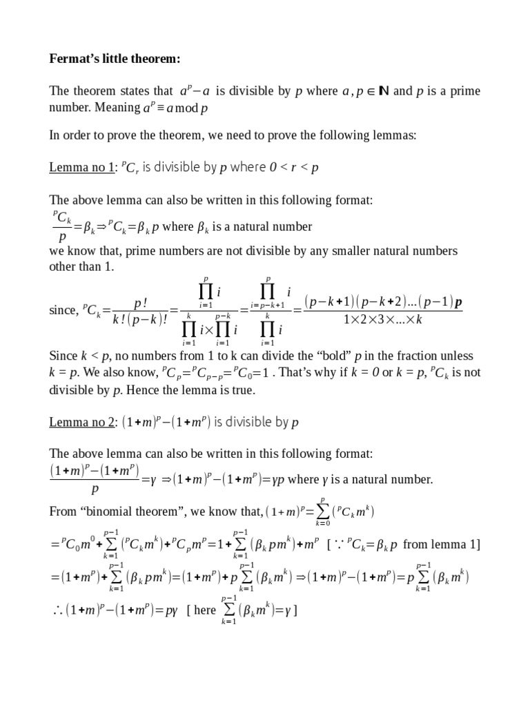 Fermat Little Theorem | PDF | Number Theory | Mathematical Logic