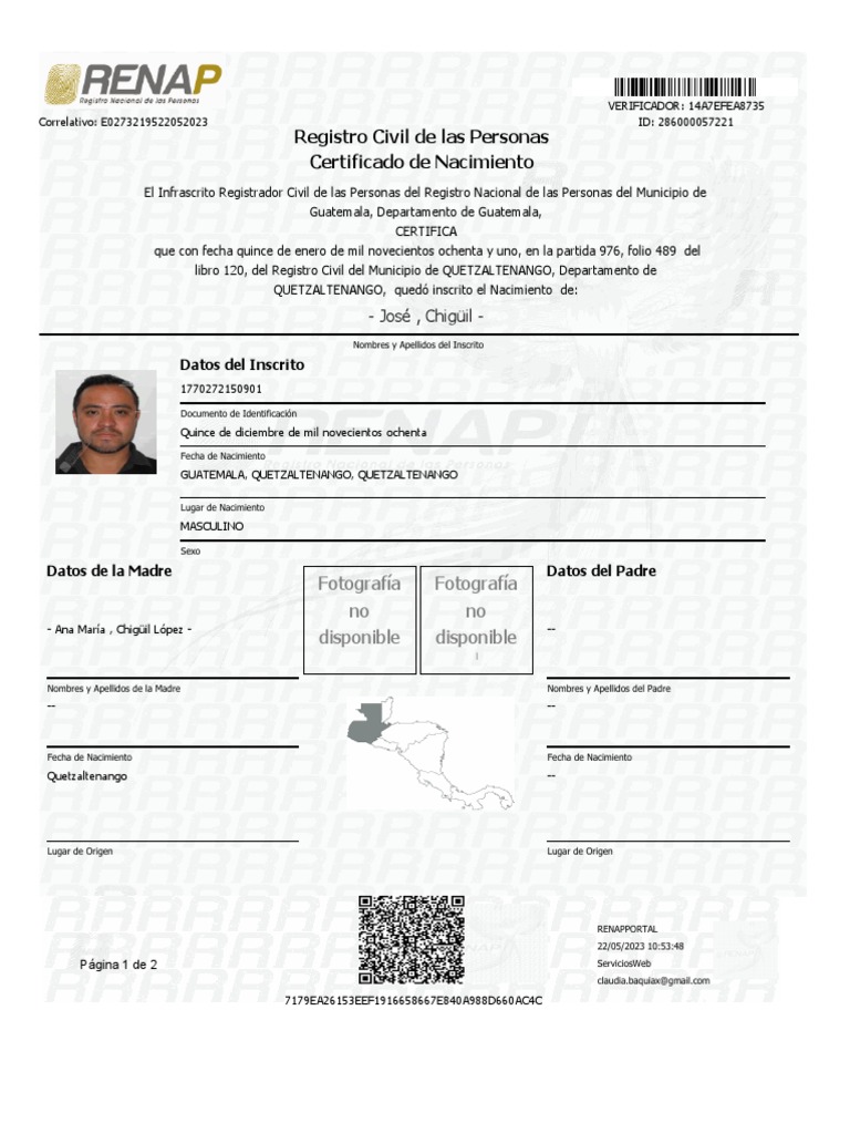 Certificado de Nacimiento en Quetzaltenango | PDF | Control de acceso | Gobierno y personalidad