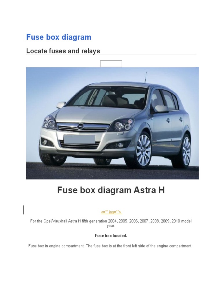 Fuses and Relays Box Diagram Opel - Vauxhall Astra H | PDF | Vehicles ...