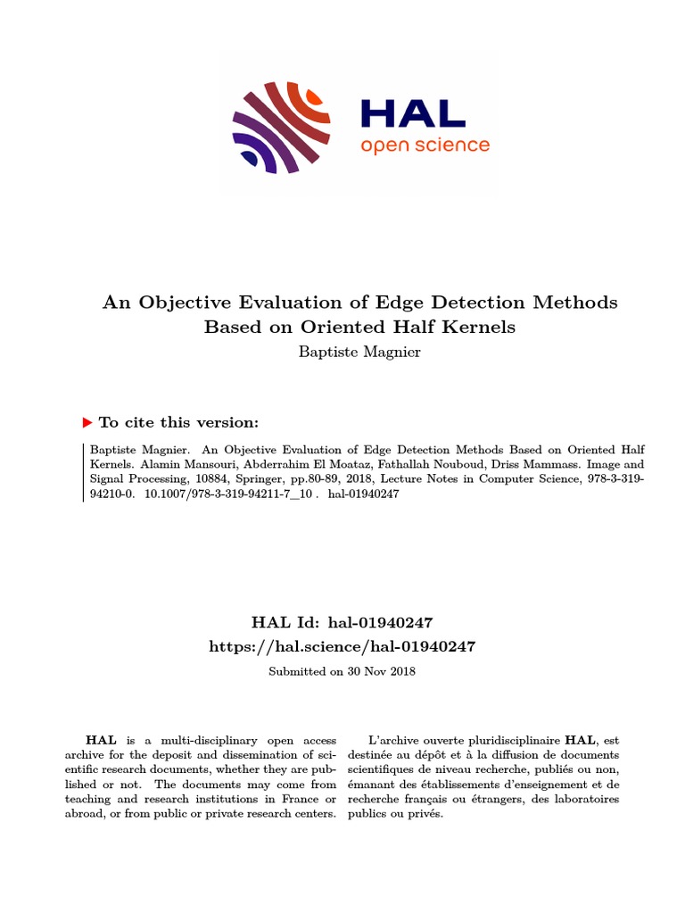 An Objective Evaluation Of Edge Detection Methods Based On Oriented Half Kernels Icisp 2018 