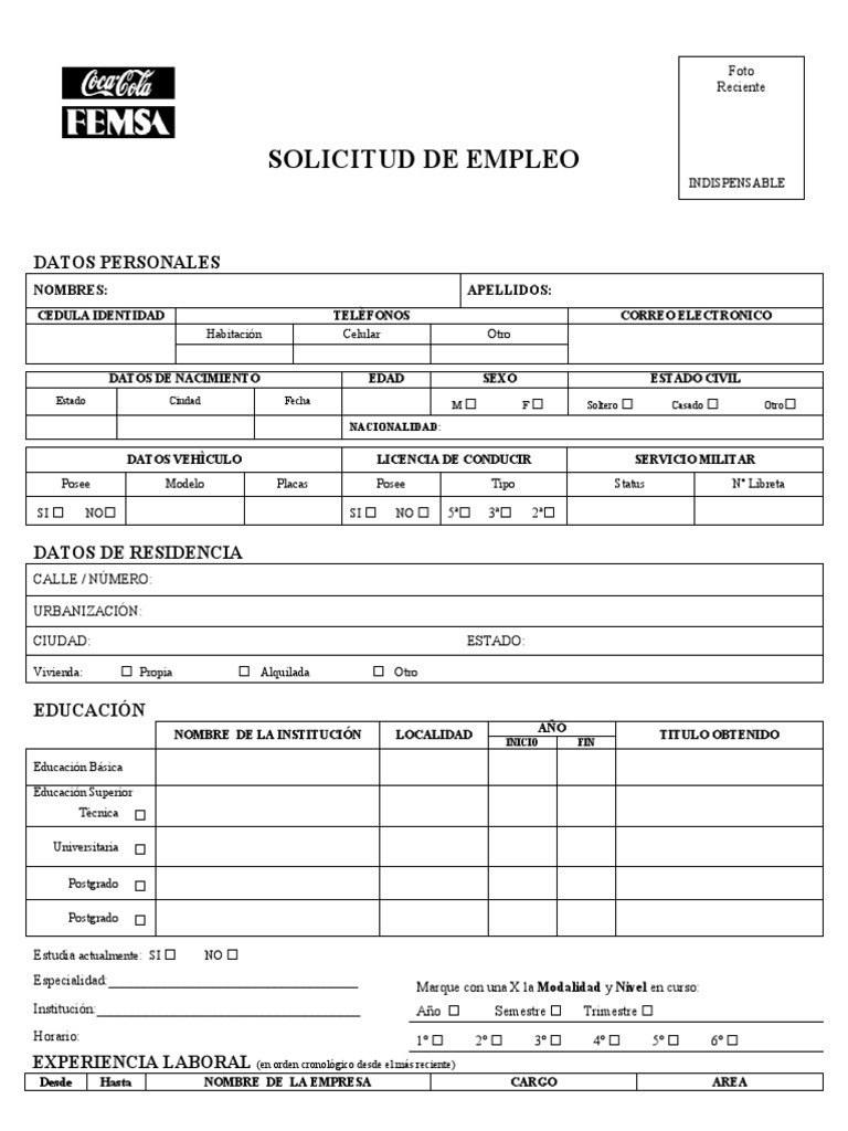 Formulario de Solicitud de Empleo | PDF