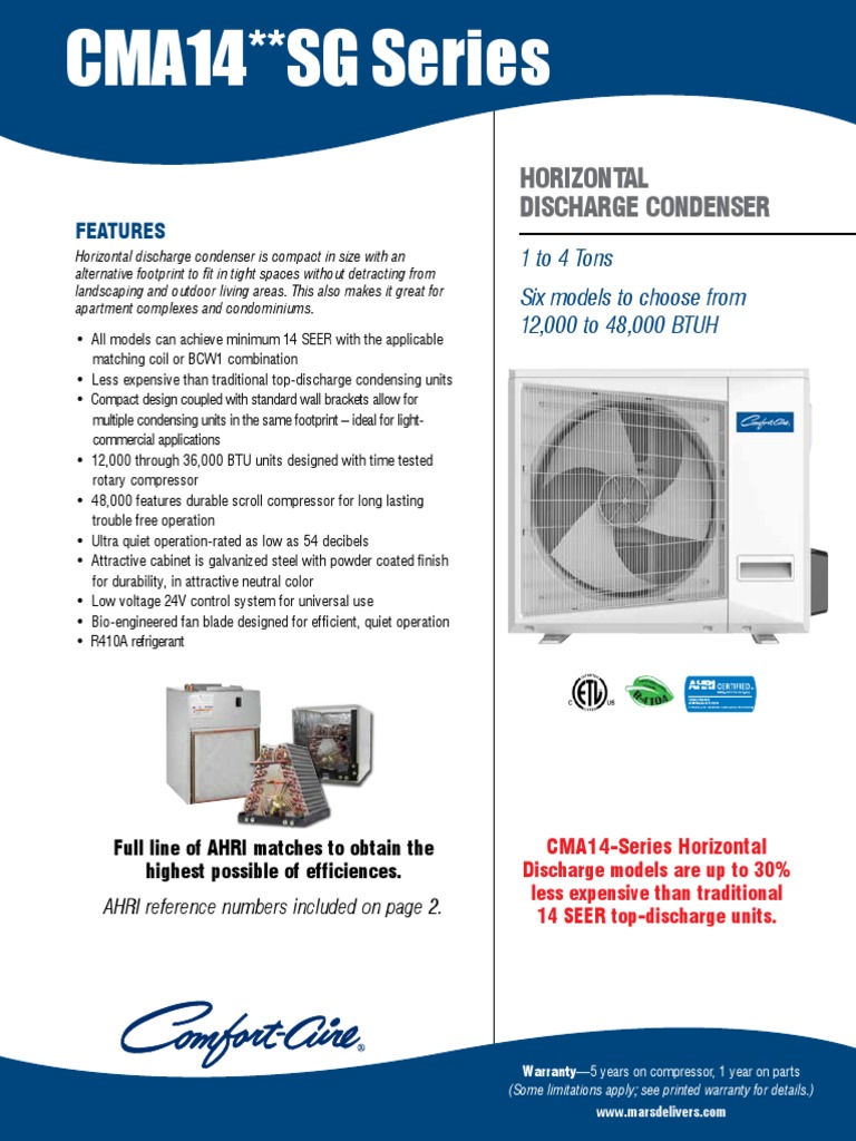 Comfort-Aire CMA1412SG-0 Specification Sheet | PDF | Engineering ...