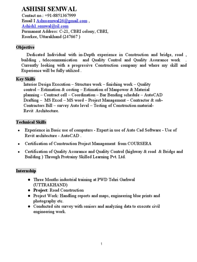 Ashish Semwal (Engineer Quality Assurance Quality Control) | PDF | Quality Assurance | Concrete