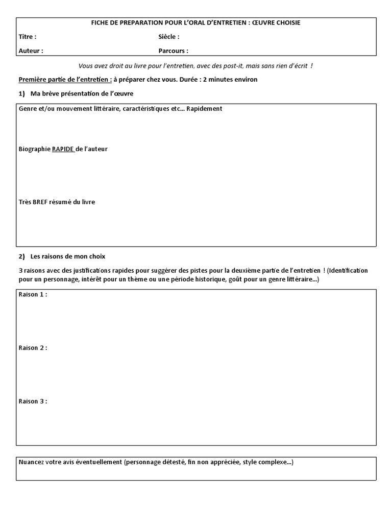 Fiche de Preparation Oral D Entretien | PDF | Philosophie | Arts du ...
