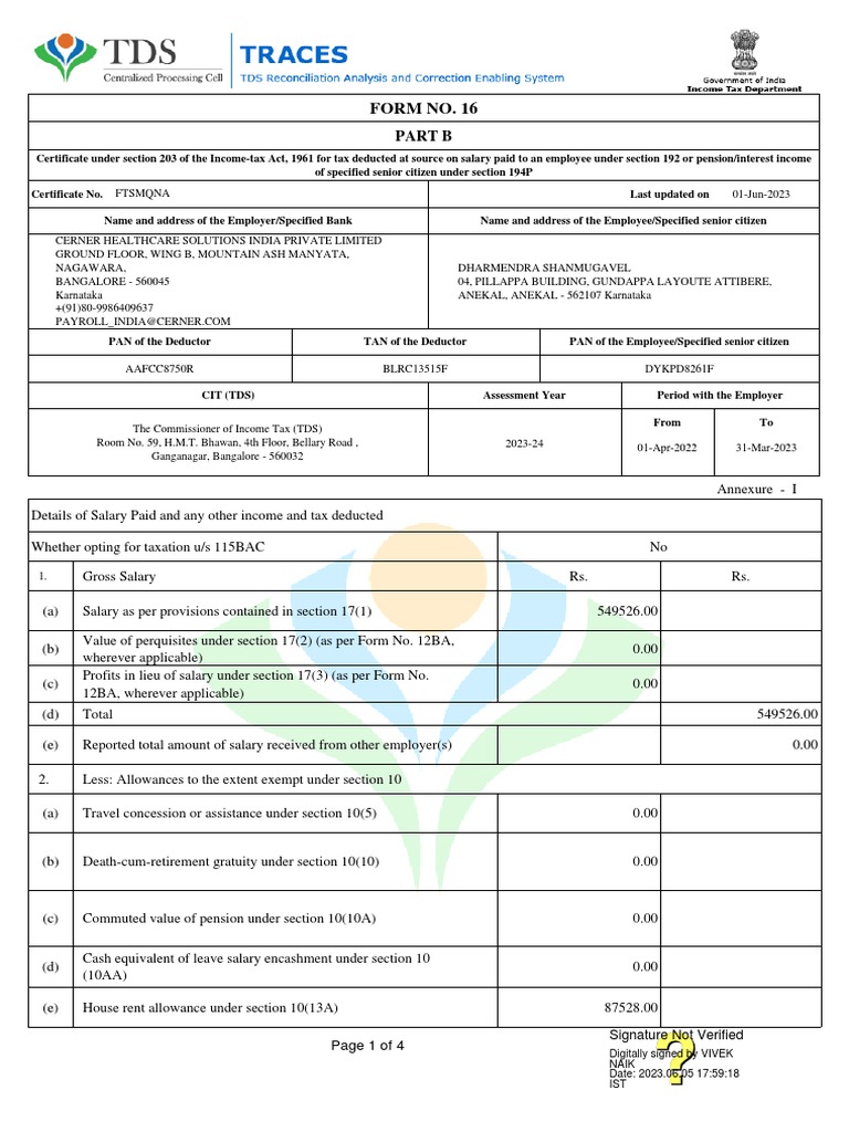 Form 16 Part B | PDF | Tax Deduction | Taxes