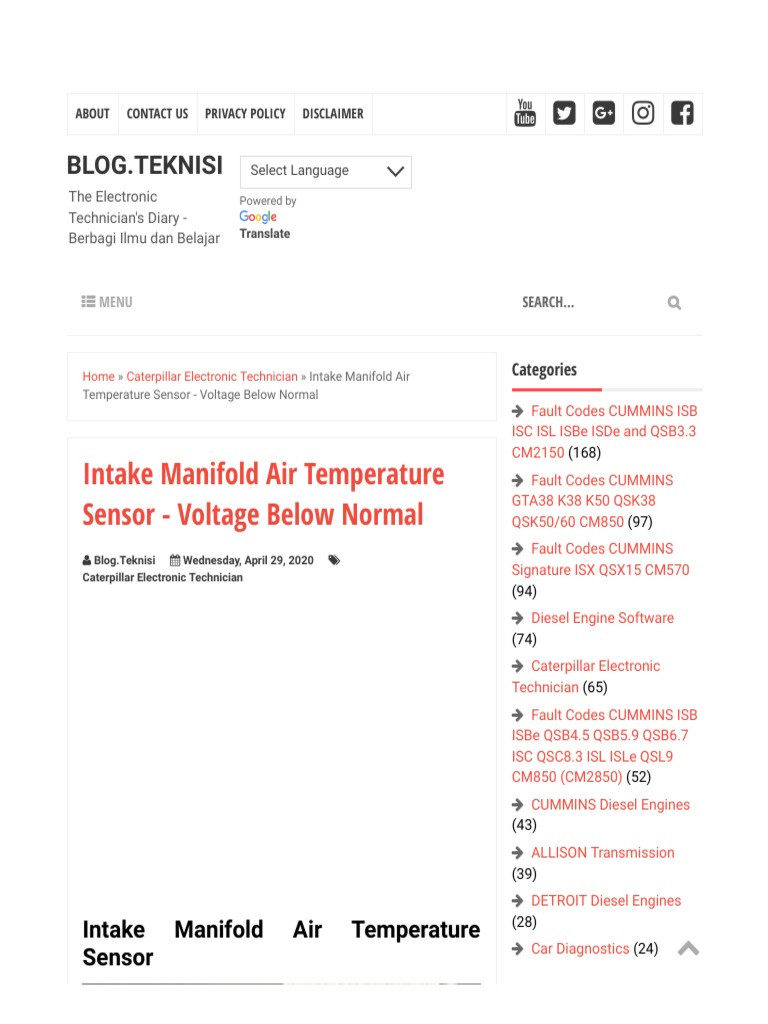 Intake Manifold Air Temperature Sensor - Voltage Below Normal - Blog ...