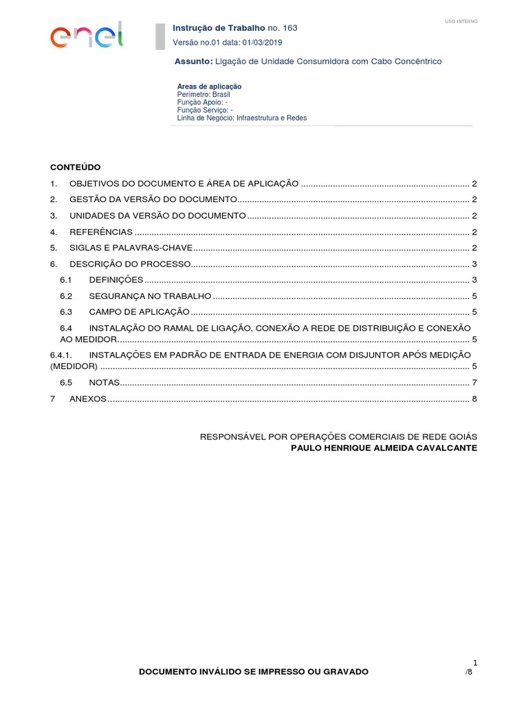 Ligação de Unidade Consumidora Com Cabo Concêntrico | PDF ...