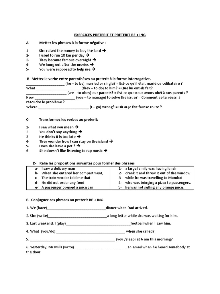 Exercices Preterit | PDF