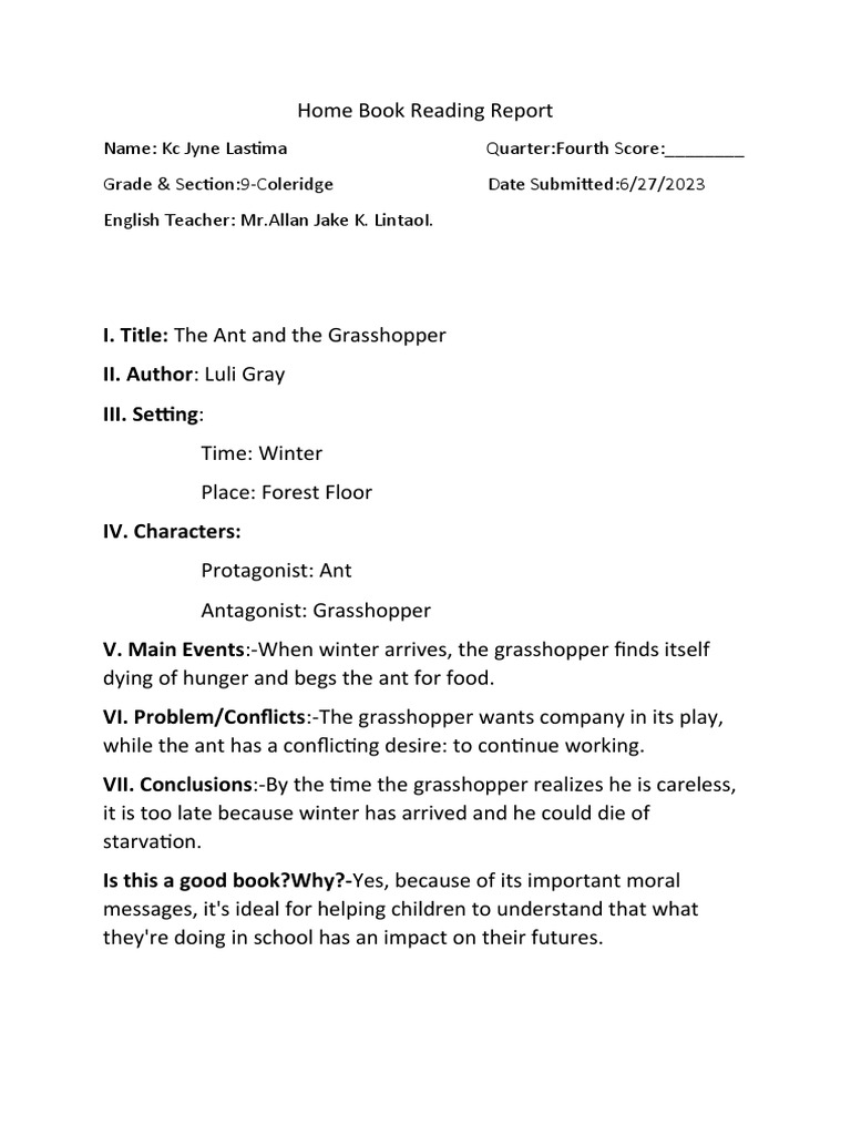 Home Book Reading Report | PDF