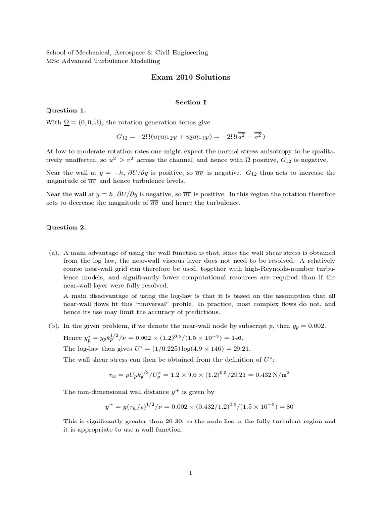Exam MSC Atm10 Solns | PDF | Turbulence | Shear Stress
