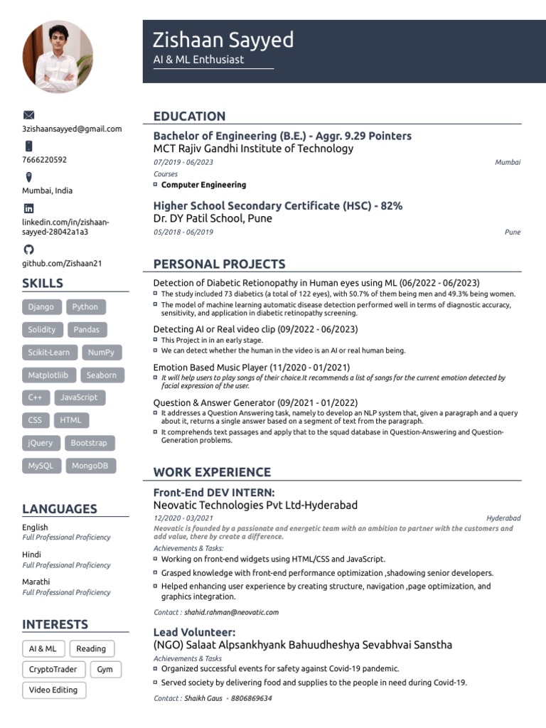 Zishaan's Resume Final | PDF | Artificial Intelligence | Intelligence (AI) & Semantics